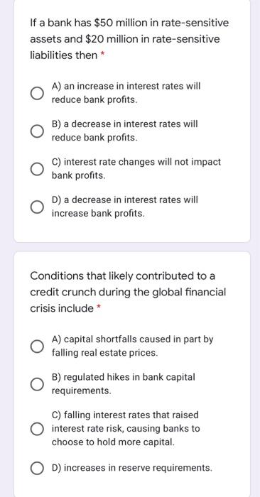 Solved If a bank has $50 million in rate-sensitive assets | Chegg.com