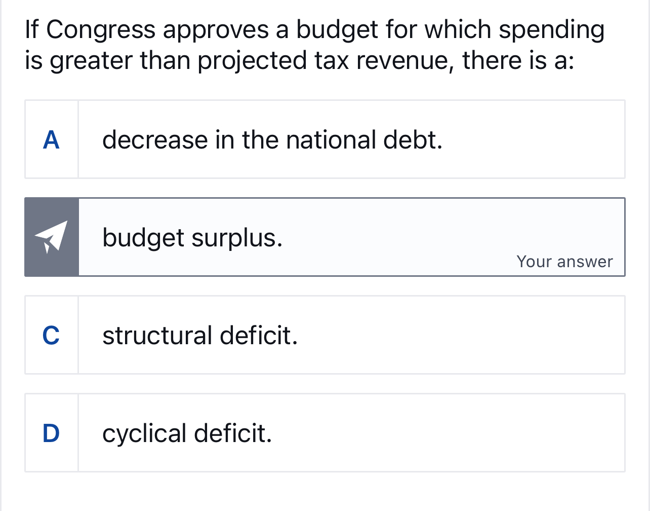Solved If Congress approves a budget for which spending is | Chegg.com