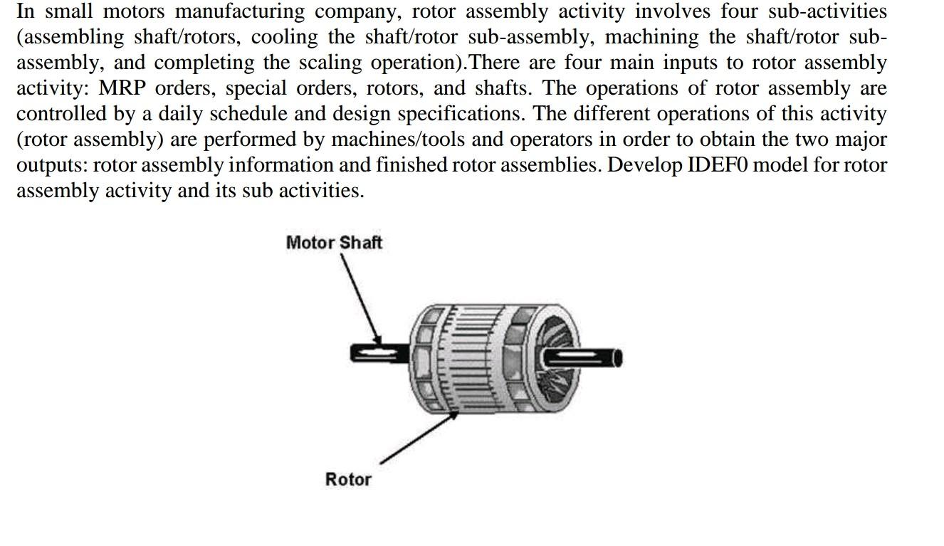 Solved In small motors manufacturing company, rotor assembly | Chegg.com