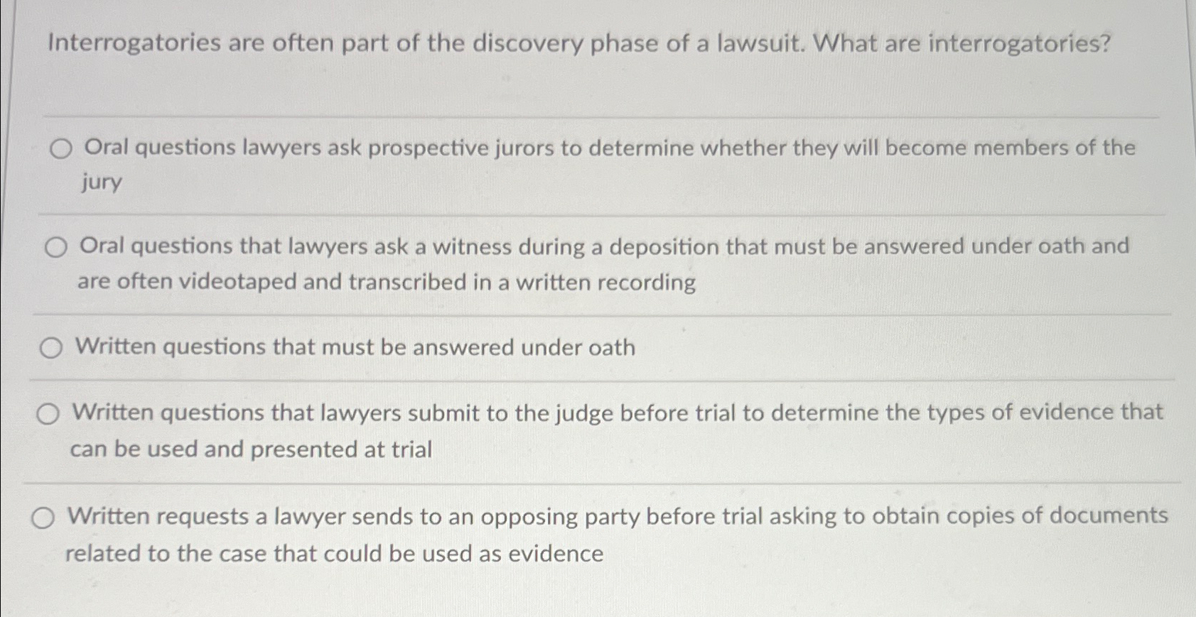 Solved Interrogatories are often part of the discovery phase | Chegg.com
