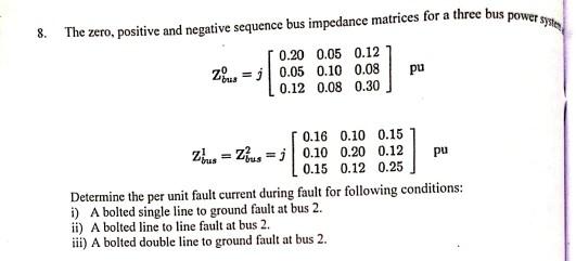 Solved The zero, positive and negative sequence bus | Chegg.com