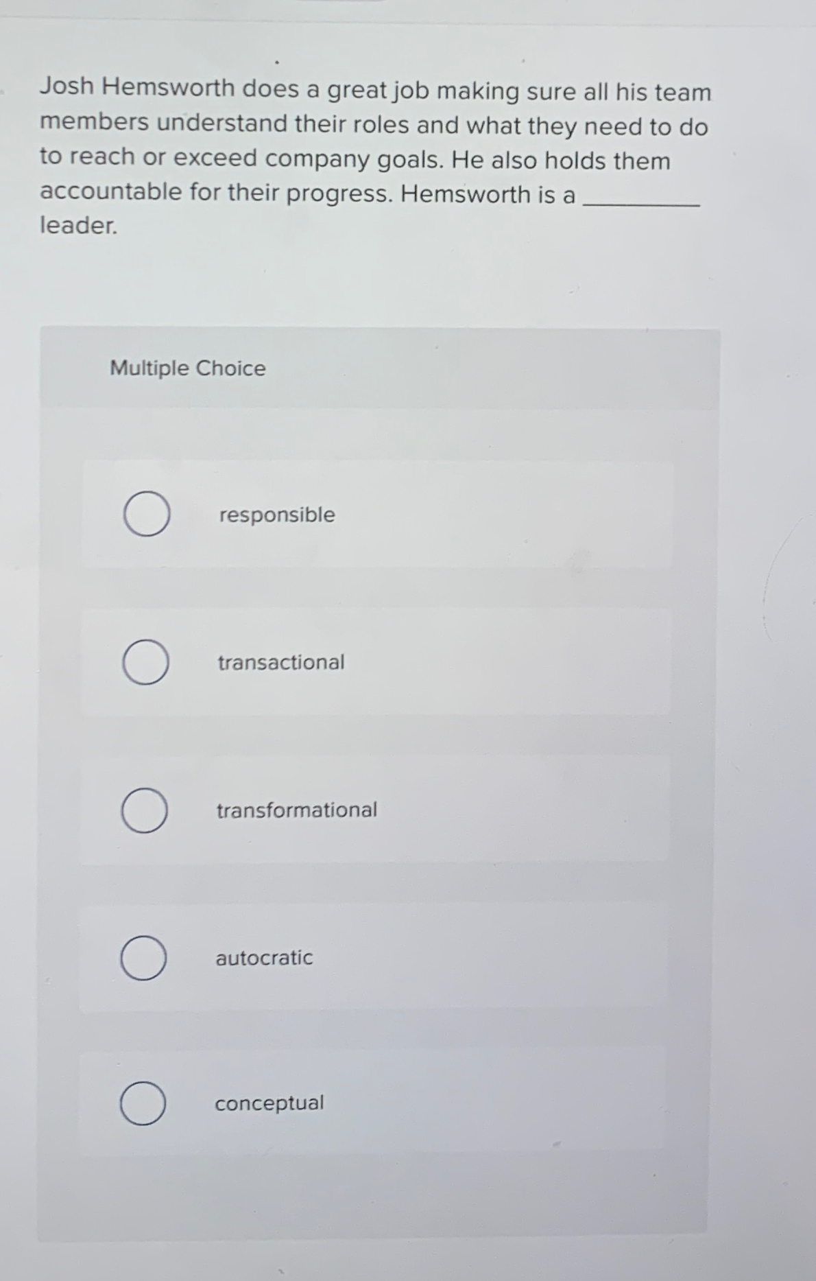 Solved Josh Hemsworth does a great job making sure all his | Chegg.com