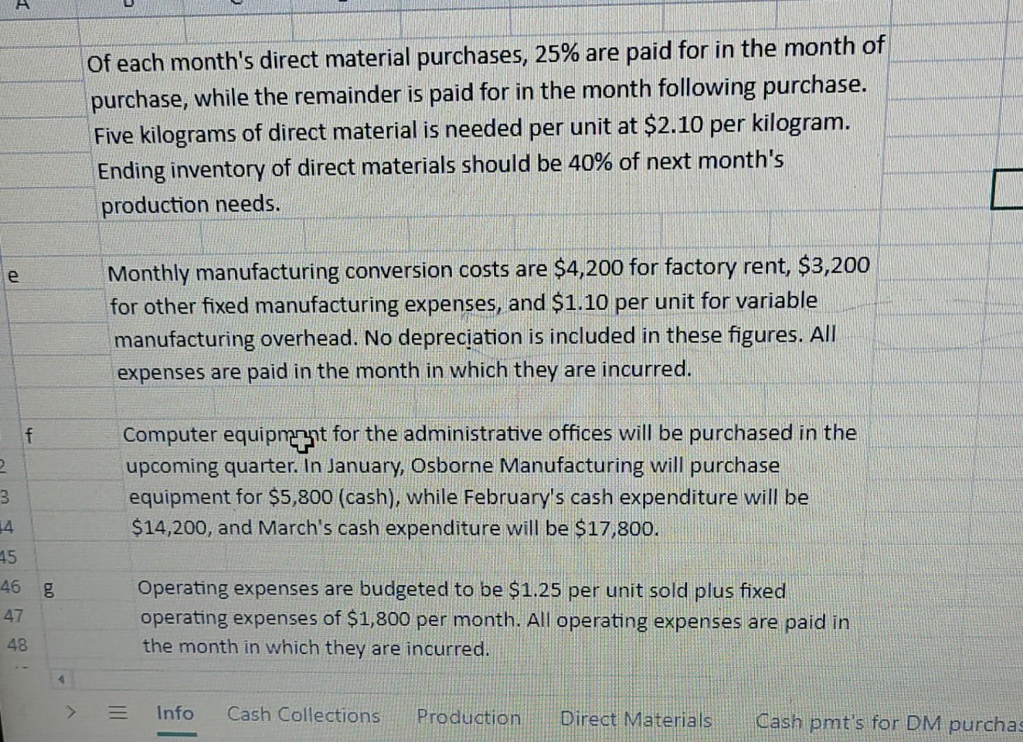 Solved \r\n\r\nOf each month's direct material purchases, | Chegg.com