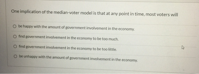 Solved One implication of the median-voter model is that at | Chegg.com