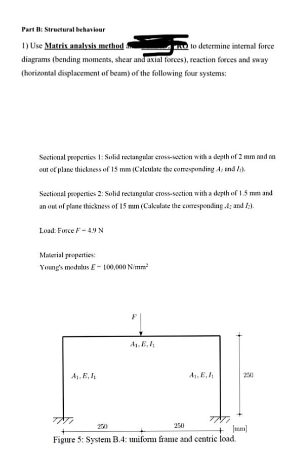 Solved Part B: Structural behaviour 1) Use Matrix analysis | Chegg.com