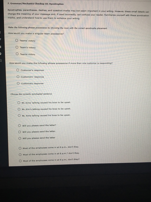7. Grammar/Mechanics Checkup 10: Apostrophes | Chegg.com