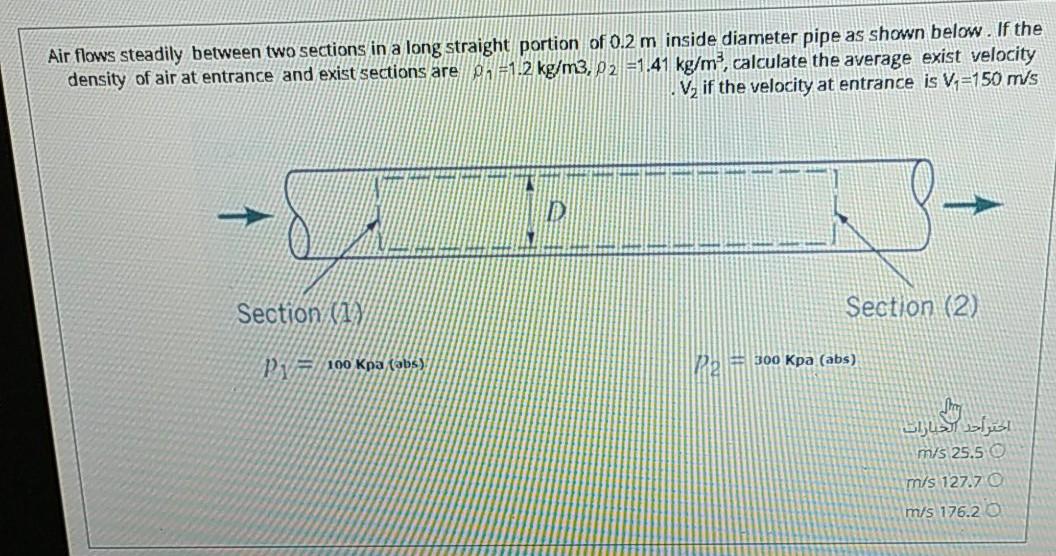 Solved Air flows steadily between two sections in a long | Chegg.com