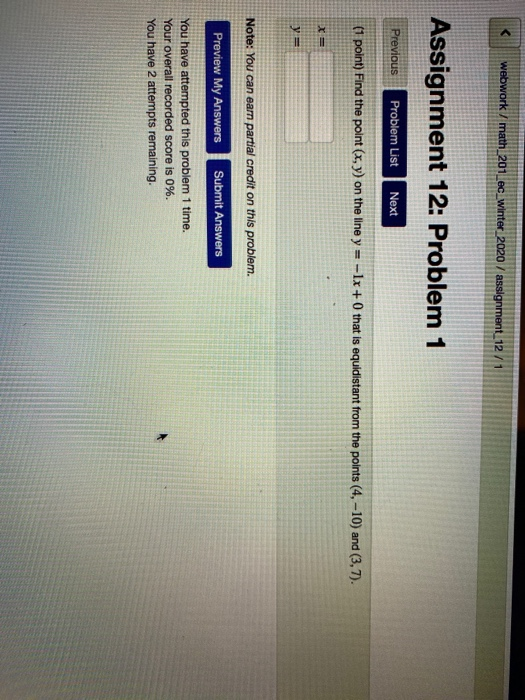 Solved Webwork / math_201 ec_winter_2020 / assignment 12/1 | Chegg.com