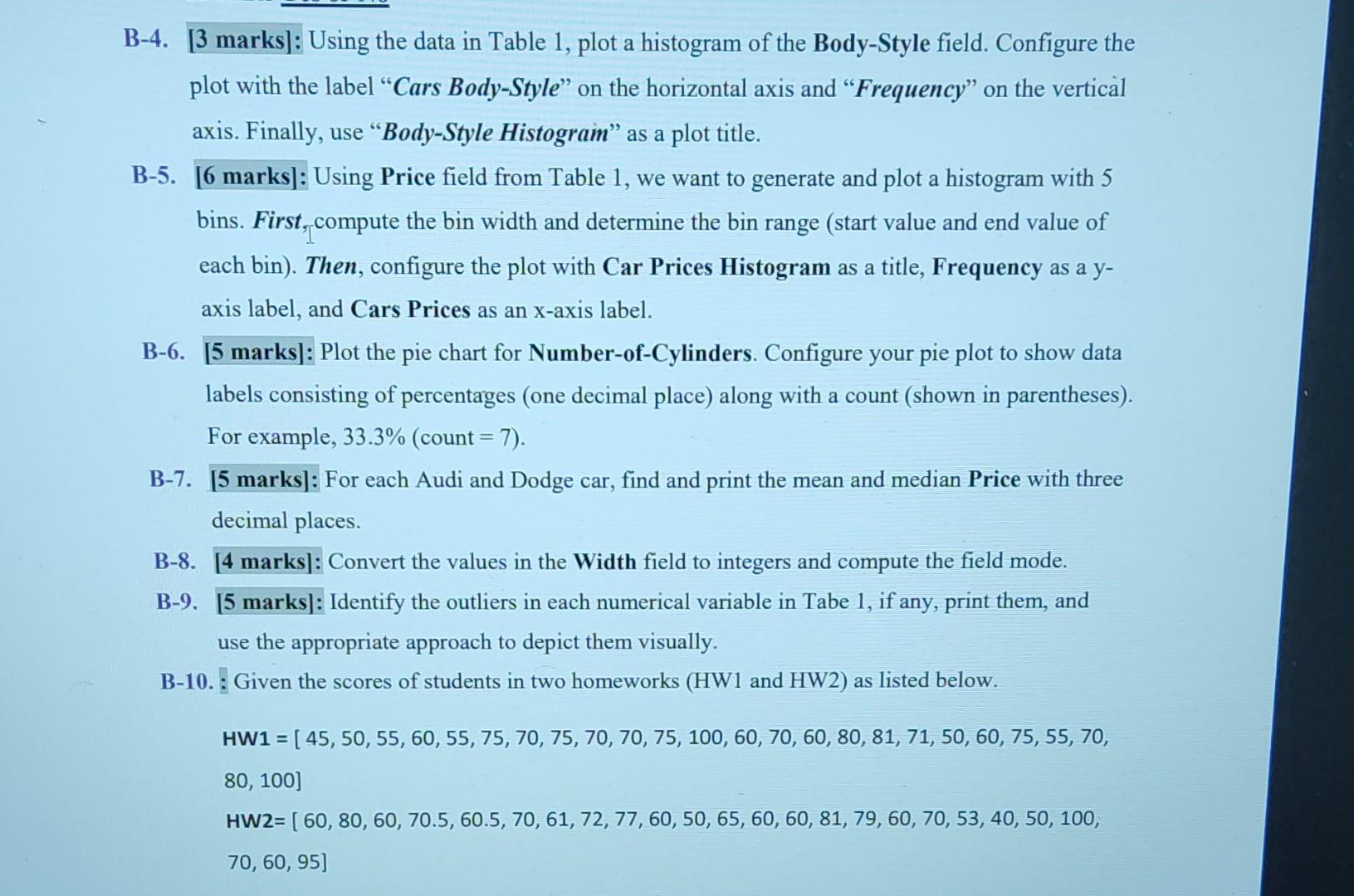 Solved Problem B [50 Marks]: Consider the following data, | Chegg.com