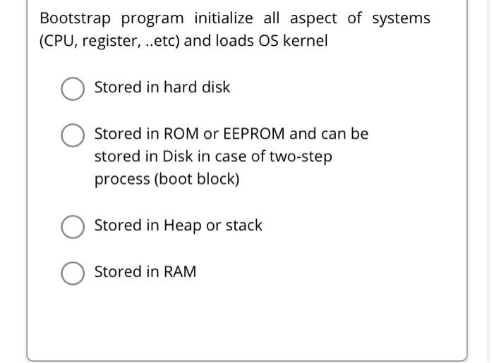 Solved Bootstrap program initialize all aspect of systems | Chegg.com