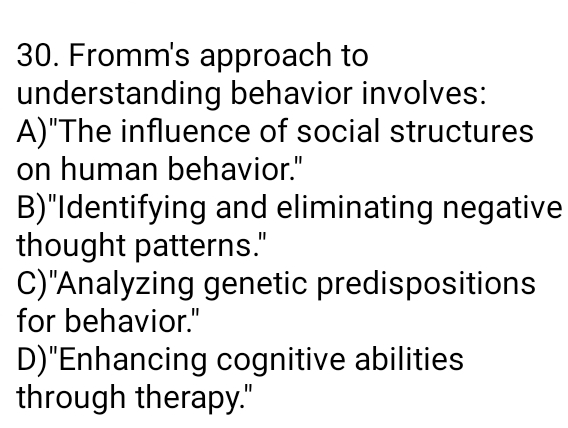 Solved Fromm's approach to understanding behavior | Chegg.com