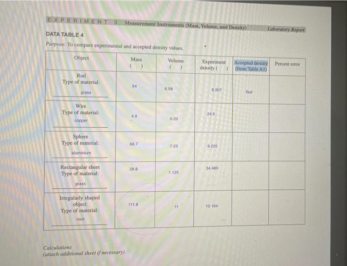 EXPERIMENT 3 Measurement Instruments (Mass, Volume | Chegg.com