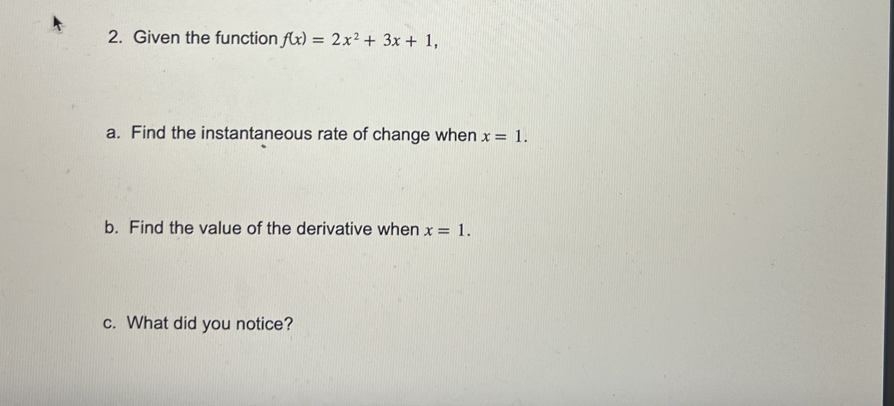 Solved Given the function f(x)=2x2+3x+1,a. ﻿Find the | Chegg.com