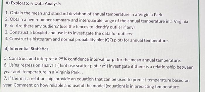 Solved A) Exploratory Data Analysis 1. Obtain the mean and | Chegg.com