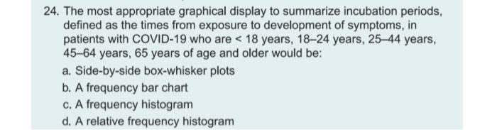 Solved 24. The most appropriate graphical display to | Chegg.com