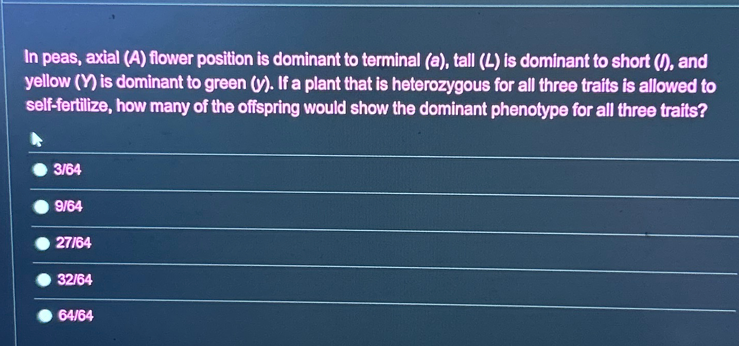 Solved In peas, axial (A) ﻿flower position is dominant to | Chegg.com