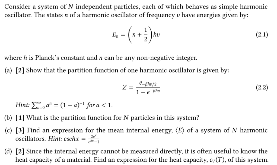 Solved Consider a system of N ﻿independent particles, each | Chegg.com