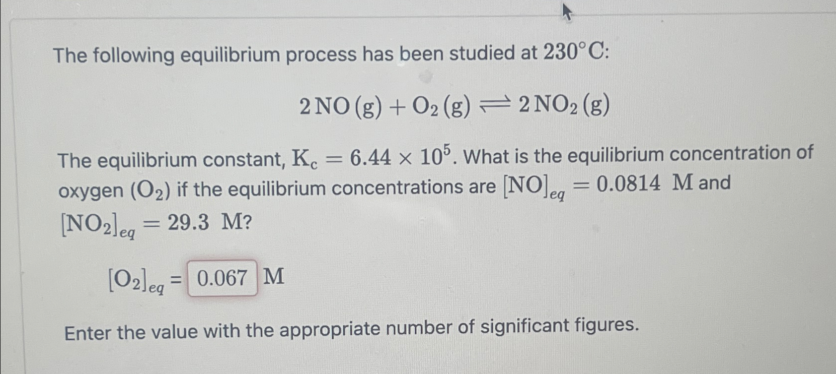 Solved The following equilibrium process has been studied at | Chegg.com