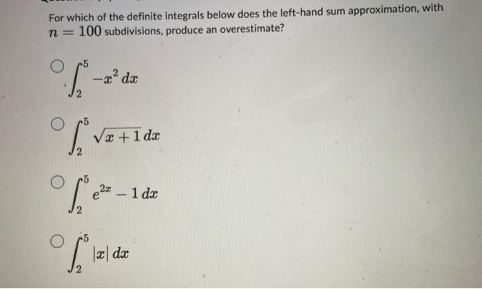 Solved For which of the definite integrals below does the | Chegg.com