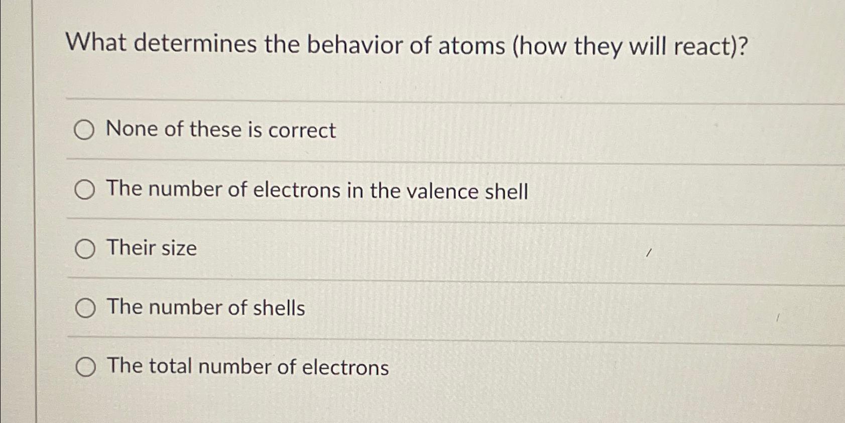 Solved What determines the behavior of atoms (how they will | Chegg.com