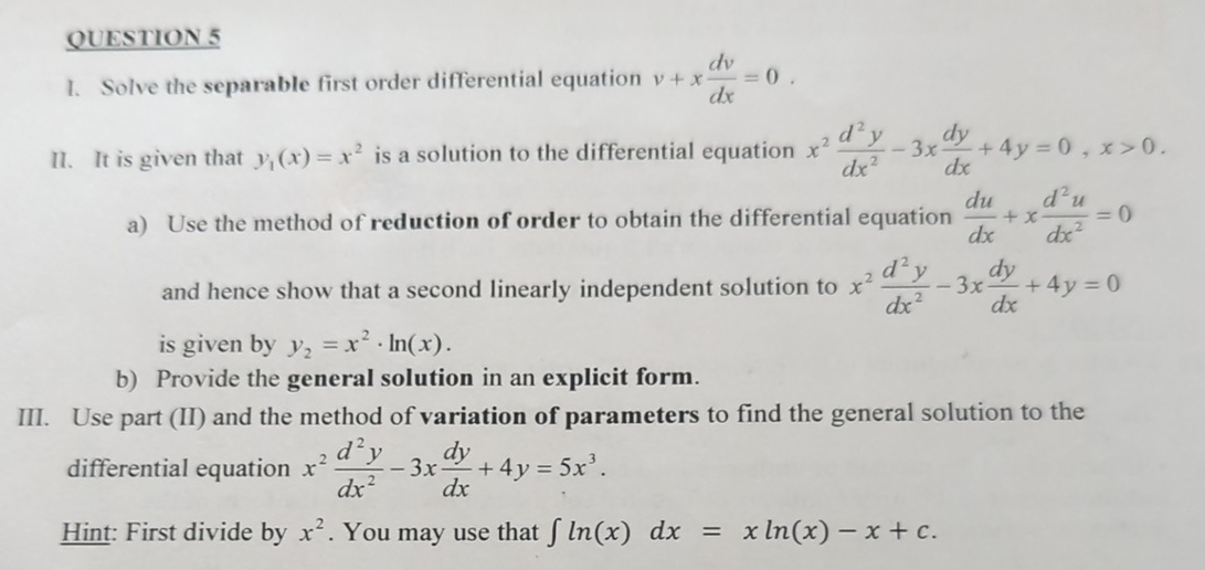 Solved Question 5solve The Separable First Order
