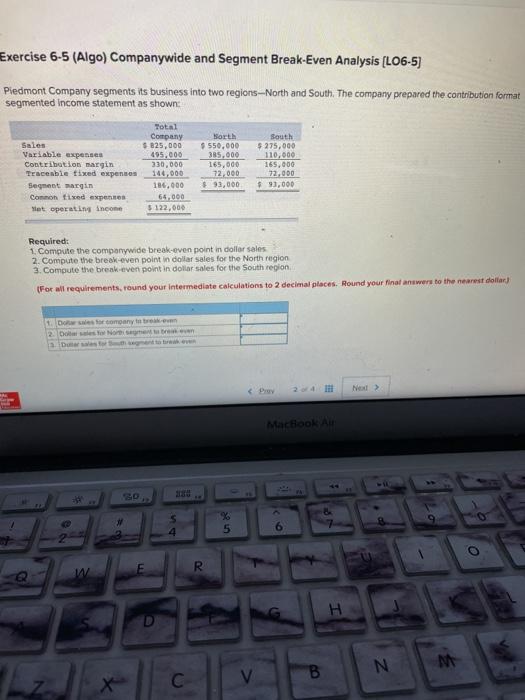 Solved Exercise 6-5 (Algo) Companywide and Segment | Chegg.com