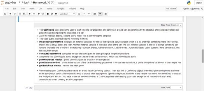 Solved Logout jupyter -ics... Homework() () (autosaved File | Chegg.com