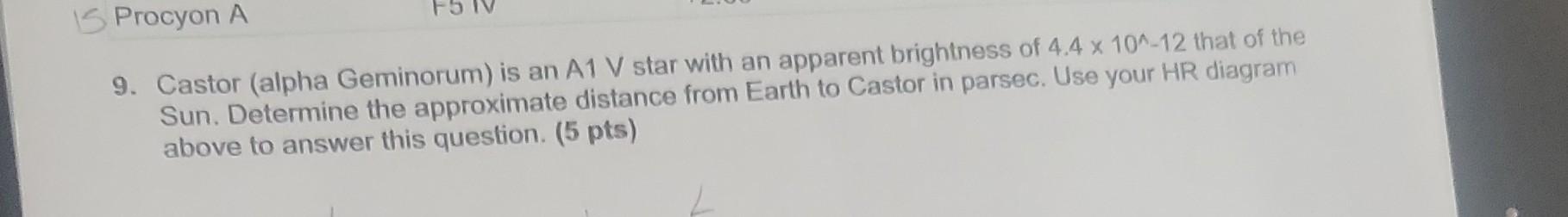 Solved 9. Castor (alpha Geminorum) is an A1 V star with an | Chegg.com