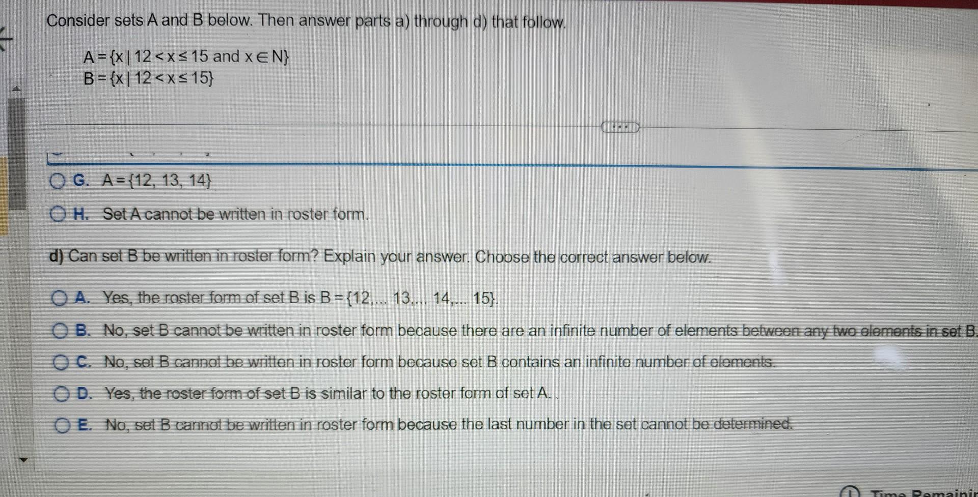 Solved Consider sets A and B below. Then answer parts a) | Chegg.com
