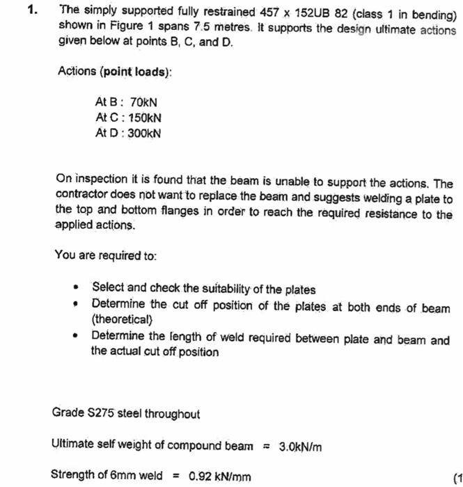 Solved The simply supported fully restrained 457×152 UB 82 | Chegg.com