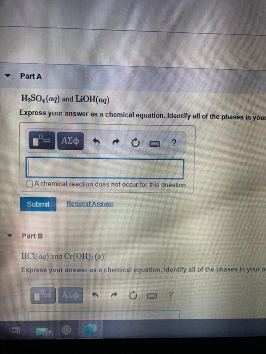 Solved Part A H2SO4(aq) and LiOH(aq) Express your answer as | Chegg.com