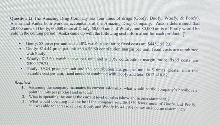 Solved Question 2) The Amazing Drug Company has four lines | Chegg.com
