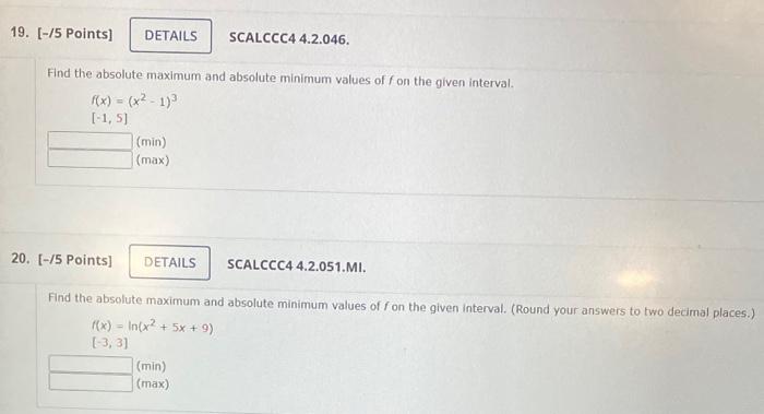 Solved Find the absolute maximum and absolute minimum values | Chegg.com