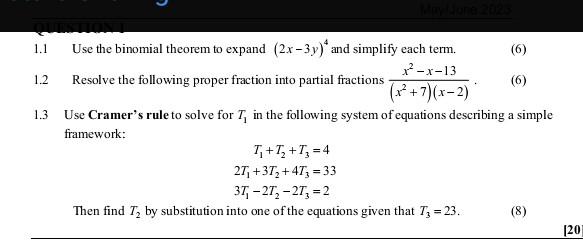 Solved 1.1 Use the binomial theorem to expand (2x−3y)4 and | Chegg.com