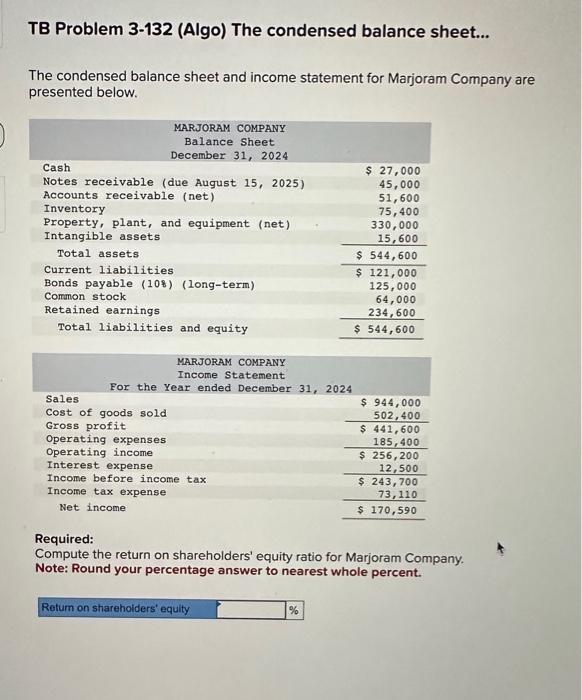 Solved TB Problem 3-132 (Algo) The condensed balance | Chegg.com