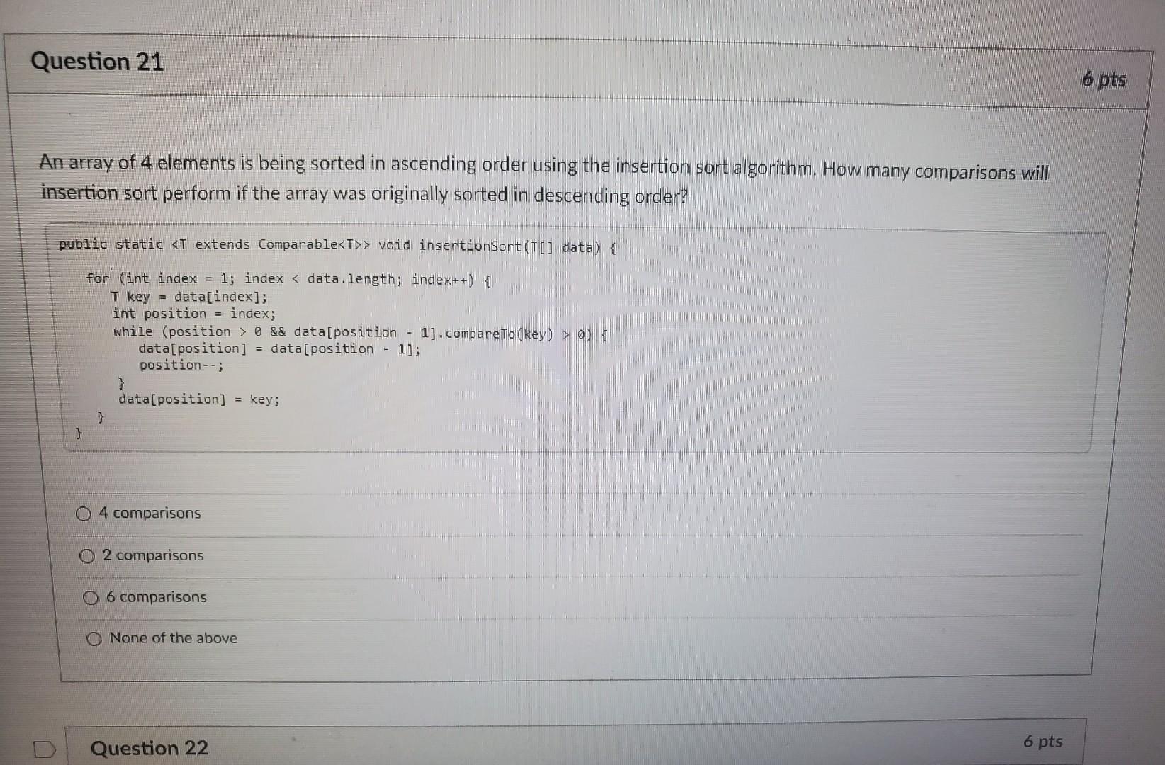 Solved An array of 4 elements is being sorted in ascending | Chegg.com