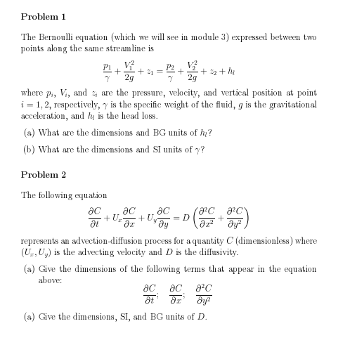 Solved Problem 1The Bernoulli equation (which we ﻿will see | Chegg.com