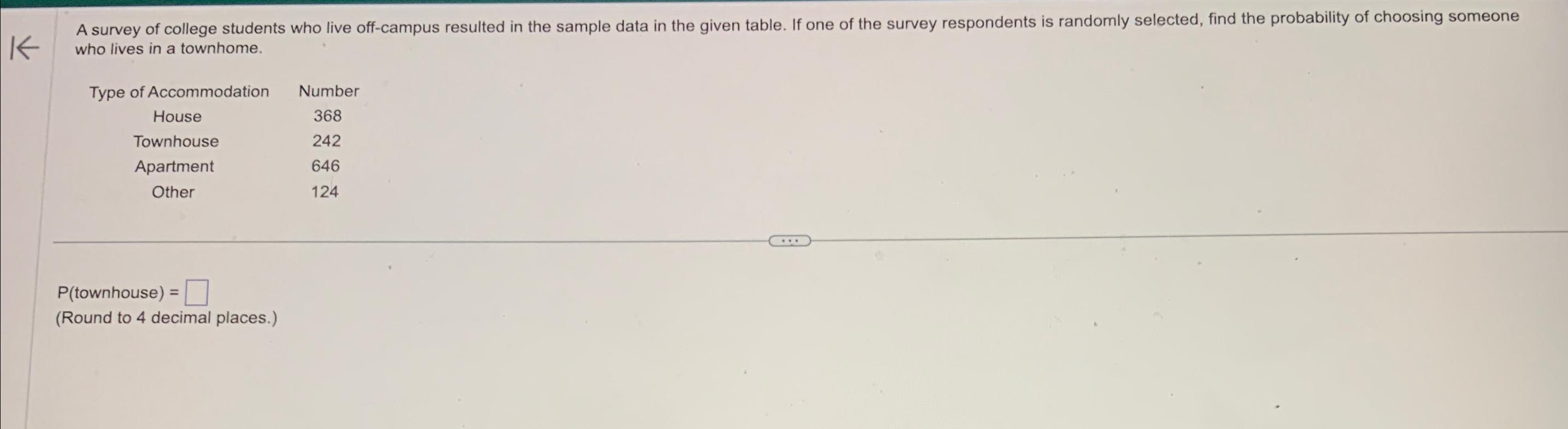 Solved who lives in a townhome.\table[[Type of | Chegg.com