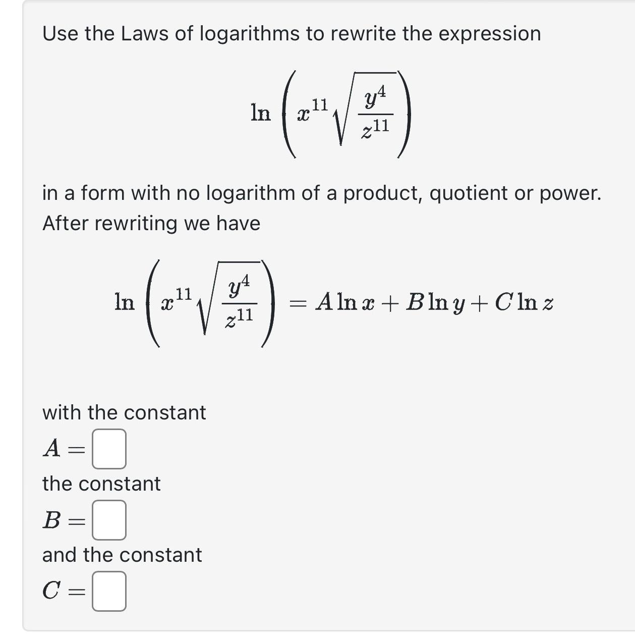 Solved Use the Laws of logarithms to rewrite the | Chegg.com