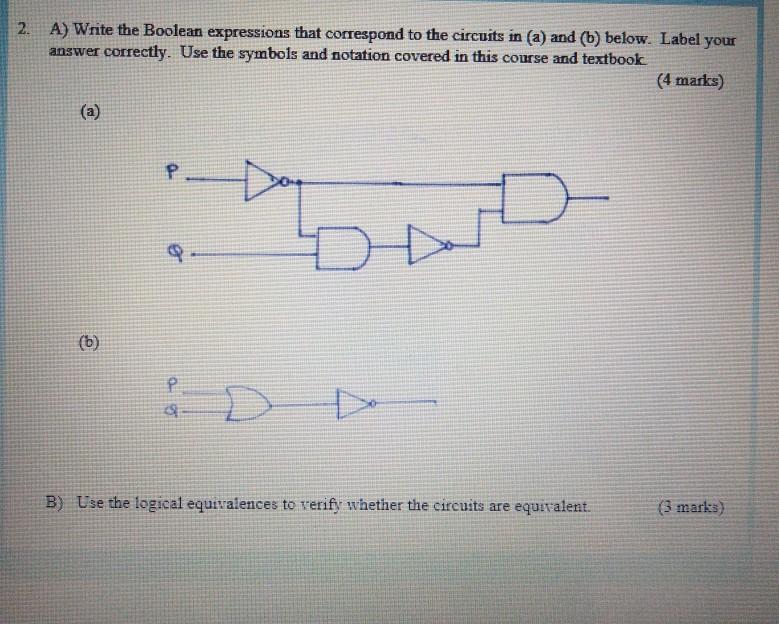 Solved 2. A) Write the Boolean expressions that correspond | Chegg.com