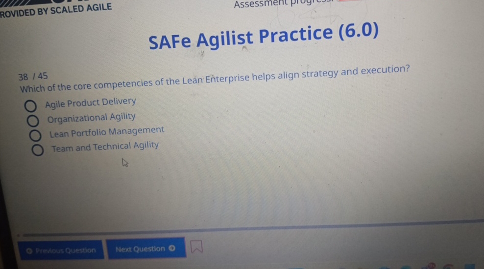 Solved ROVIDED BY SCALED AGILEAssessment picySAFe Agilist | Chegg.com