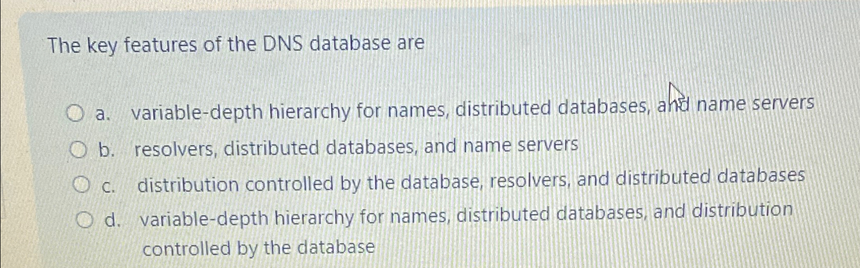 Solved The key features of the DNS database area. | Chegg.com