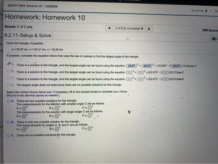 Solved MATH 1054 -Section 21 - Fall2020 Jp Larriva & 12 | Chegg.com