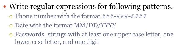Solved Write regular expressions for following patterns. | Chegg.com
