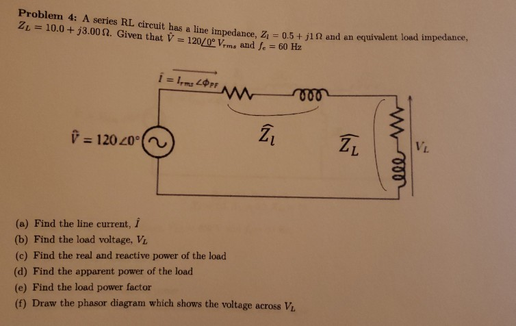 Solved Problem 4: A series RL circuit has a line impedance, | Chegg.com