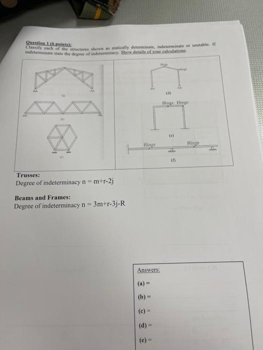 Solved Question 1 (6 points): Trusses: Degree of | Chegg.com