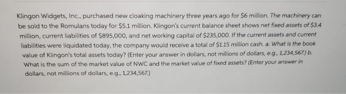 Solved Klingon Widgets, Inc., purchased new cloaking | Chegg.com