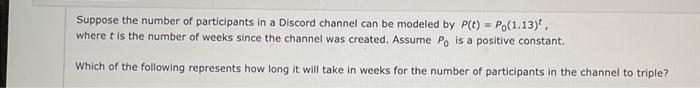 Solved Suppose the number of participants in a Discord | Chegg.com