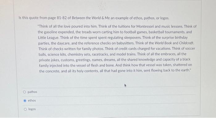 this quote from page 81-82 of Between the World \& Me | Chegg.com