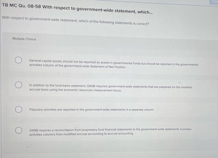 Solved TB MC Qu. 08-65 When converting from fund-basis | Chegg.com